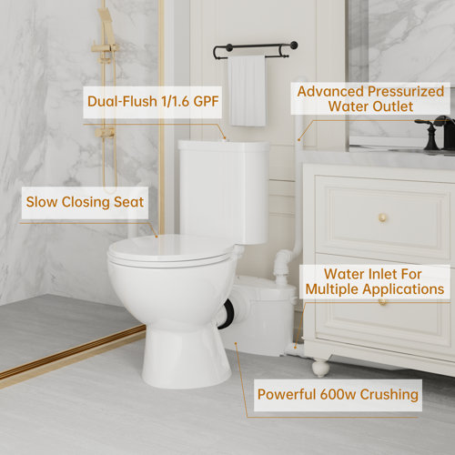 SUPERFLO Macerating Toilet with 600W Macerator Pump Upflush Toilet for Basement with Extension ...